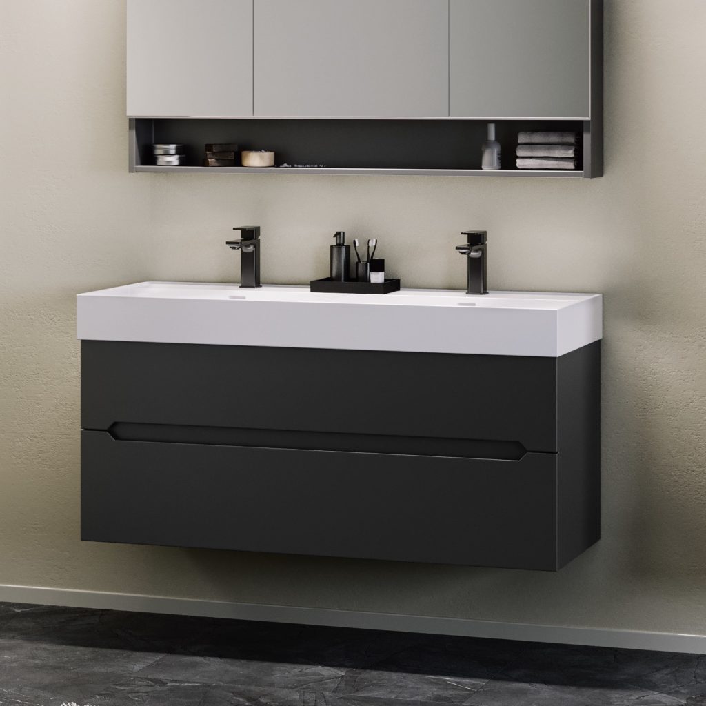 1200mm Anthracite Wall Hung Double Vanity Unit with Basin - Morella ...