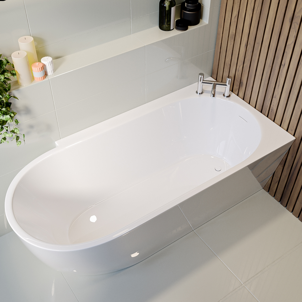 Freestanding Single Ended Right Hand Corner Shower Bath with Chrome ...