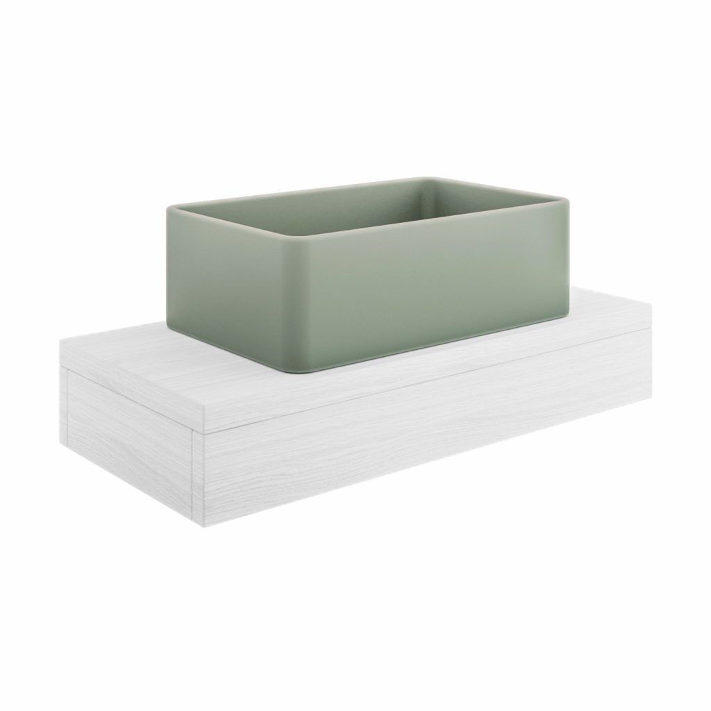 560mm Matt White Wall Hung Floating Basin Shelf and Green Basin - Evora ...